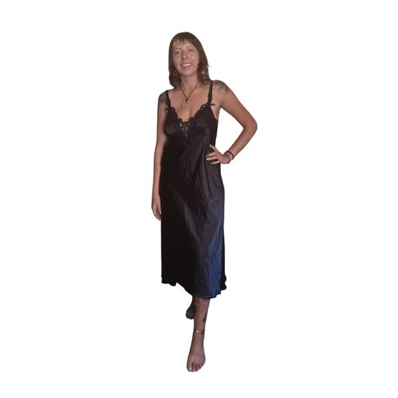 FLORA | Dresses | Vintage Lingerie Flora Long Black Sexy Satin Slip ...